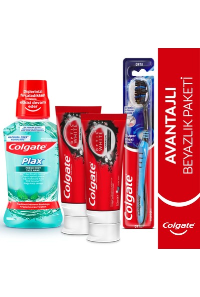 Colgate Aktif Kömür 50 ml Beyazlatıcı Diş Macunu x 2 Adet + Orta Diş Fırçası + Ağız Bakım Suyu 250 ml Colgate Aktif Kömür 50 ml Beyazlatıcı Diş Macunu x 2 Adet + Orta Diş Fırçası + Ağız Bakım Suyu 250 ml