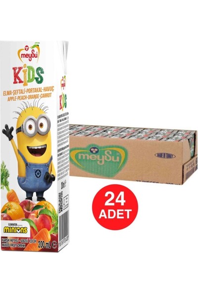 MEYSU Minions Elma Şeftali Portakal Havuç Karışık Meyve Suyu ( 200 ml 1 Koli 24 )