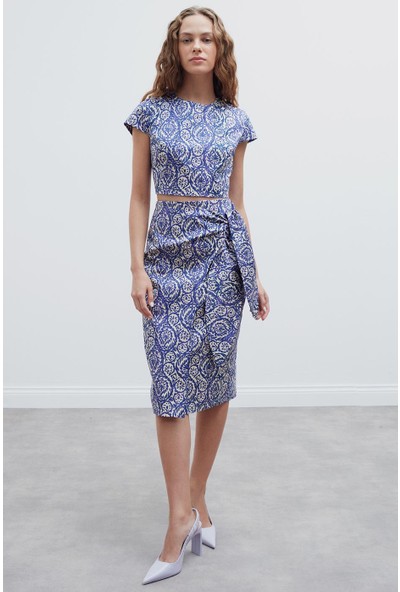 Perspective Lalita Düğüm Bağlamalı Mavi Ekru Etek