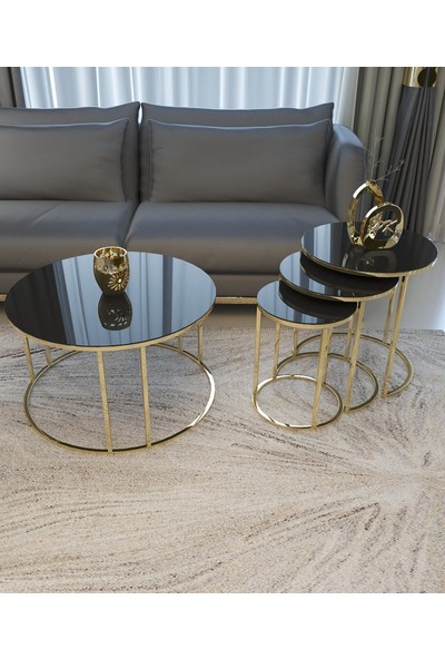 Puk Life Puklife Zigon ve Orta Sehpa Seti Gold Ayak Siyah Camlı Puk Life Puklife Zigon ve Orta Sehpa Seti Gold Ayak Siyah Camlı