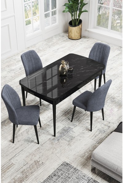 Canisa Concept Canisa Rio Serisi 80 x 132 cm Mdf Açılabilir Siyah Mermer Desen Mutfak Masa Takımı + 4 Adet Sandalye Canisa Concept Canisa Rio Serisi 80 x 132 cm Mdf Açılabilir Siyah Mermer Desen Mutfak Masa Takımı + 4 Adet Sandalye