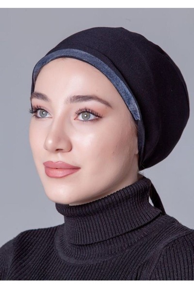 Amisos Bone Şal Kadın Siyah Likralı Kaymayan Bone