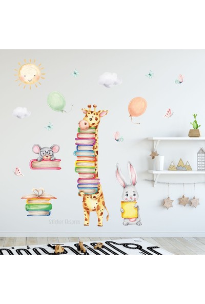Sticker Ekspres Kitapsever Hayvanlar Çocuk Odası Duvar Sticker Seti Sticker Ekspres Kitapsever Hayvanlar Çocuk Odası Duvar Sticker Seti