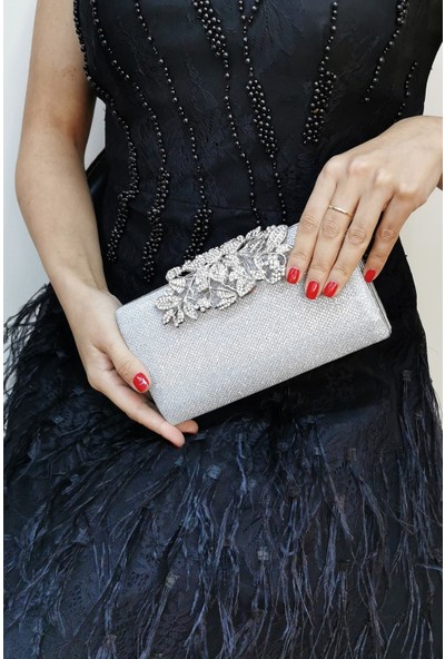 Nazart Kadın Cupra Gümüş Abiye Clutch Portföy Kadın Gece Çantası
