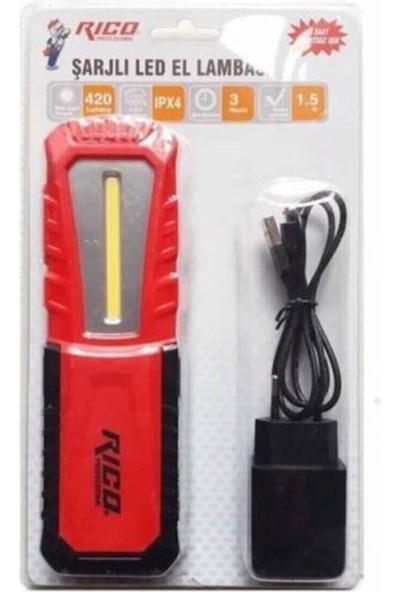 Rico RC0038 420 Lümen Şarjlı LED Lambası El Feneri Mıknatıslı Asmalı Rico RC0038 420 Lümen Şarjlı LED Lambası El Feneri Mıknatıslı Asmalı