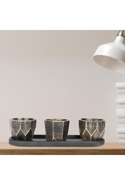 Echo Pot Eti Serisi Toygar Ebabil Siyah Altın 3 Lü Saksı Seti