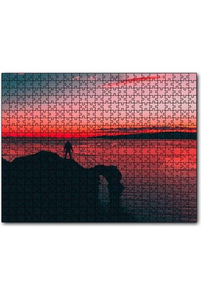 Cakapuzzle Günbatımı Sahil Kayalıklar ve Yalnız Adam Silüeti 500 Parça Puzzle Yapboz Mdf (Ahşap)