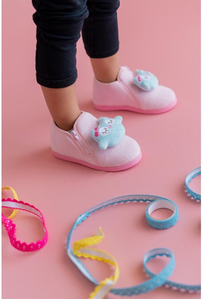 First Step Baykuş Aksesuarlı Fermuarlı Kadife Panduf