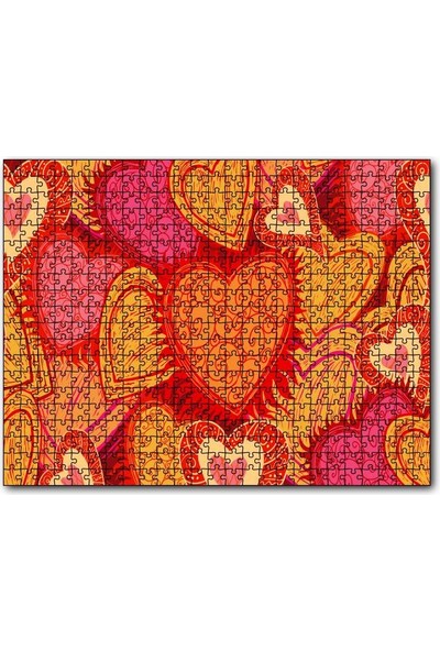 Cakapuzzle Sarı Kırmızı Kalpler Çizim 120 Parça Puzzle Yapboz Mdf (Ahşap)