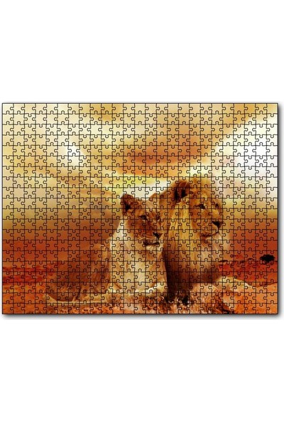 Cakapuzzle Günbatımında Aslan Çifti 120 Parça Puzzle Yapboz Mdf (Ahşap)