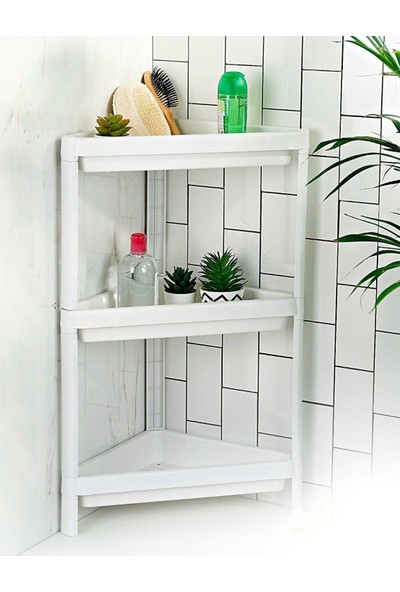 Mim Life 3 Katlı Köşeli Banyo Rafı Beyaz Çok Amaçlı Beyaz Raf Ünitesi
