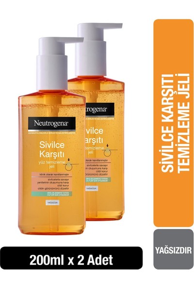 Neutrogena Sivilce Karşıtı Yüz Temizleme Jeli 200 ml 2 Adet