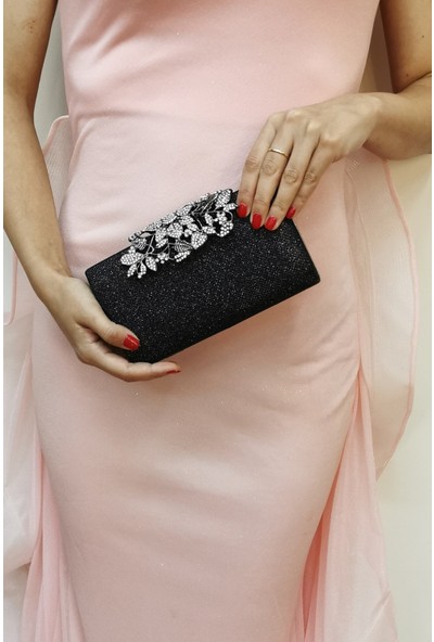 Nazart Kadın Cupra Siyah Abiye Clutch Portföy Kadın Gece Çantası
