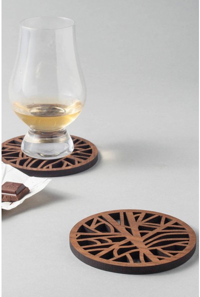 Ahwall Desenli Ahşap Bardak Altlığı 4'lü