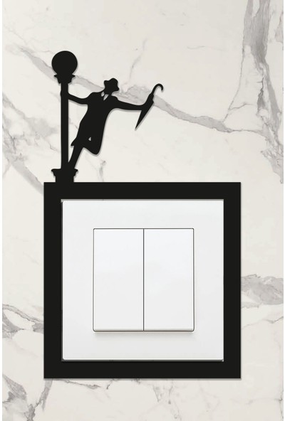 Ahwall Ahşap Priz Çerçevesi Şemsiyeli Adam Temalı