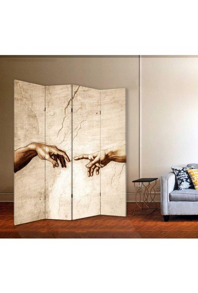 VeraStore Michelangelo Adem'in Yaratılışı 4 Kanatlı Oda Bölücü Çift Taraflı Kanvas Paravan VeraStore Michelangelo Adem'in Yaratılışı 4 Kanatlı Oda Bölücü Çift Taraflı Kanvas Paravan