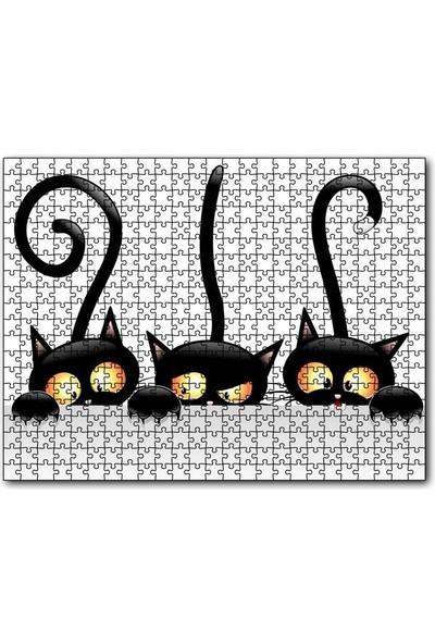 Cakapuzzle Komik Üç Kedi Görseli 1000 Parça Puzzle Yapboz Mdf(Ahşap)