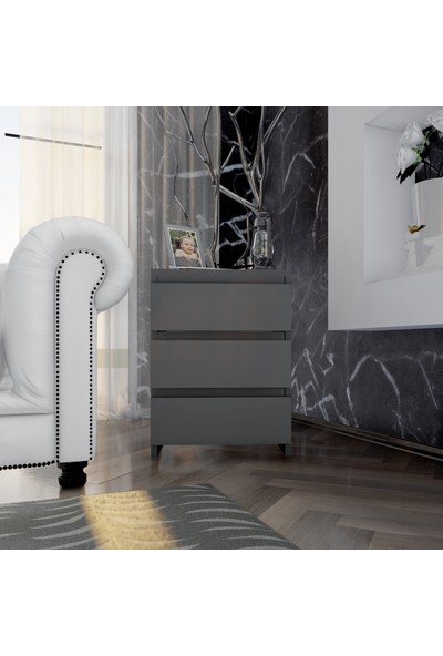 Ünüvar Konsept Emre Üç Çekmeceli Modern Komodin Antrasit K1