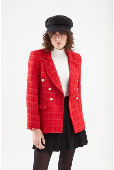 Quzu Kruvaze Tüvit Blazer Ceket Kırmızı Quzu Kruvaze Tüvit Blazer Ceket Kırmızı