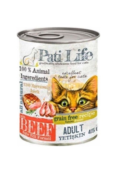 Pati Life Sığır Etli Konserve Yaş Kedi Maması 415 gr 24'lü Pati Life Sığır Etli Konserve Yaş Kedi Maması 415 gr 24'lü