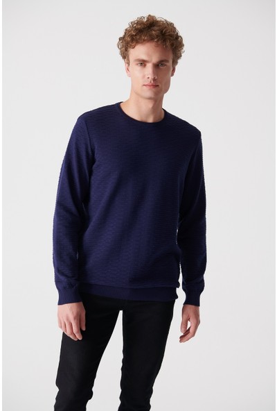 Avva Erkek Indigo Bisiklet Yaka Jakarlı Kazak A12Y5205