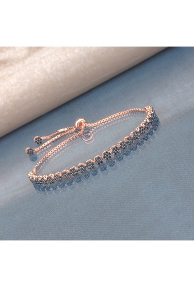 Ravza Gümüş 925 Ayar Gümüş Oniks Taşlı Papatya Asansörlü Bileklik