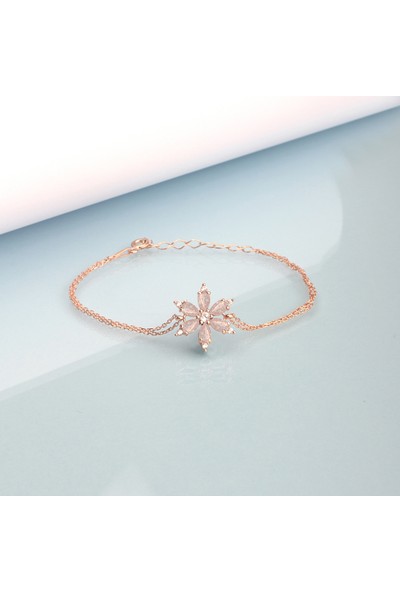 Ravza Gümüş 925 Ayar Gümüş Ay Taşlı Nergis Çiçeği Bileklik