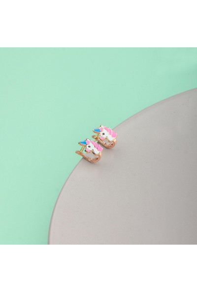 Ravza Gümüş 925 Ayar Gümüş Unicorn Model Çocuk Küpesi