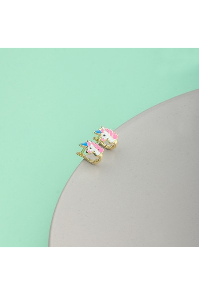 Ravza Gümüş 925 Ayar Gümüş Unicorn Model Çocuk Küpesi