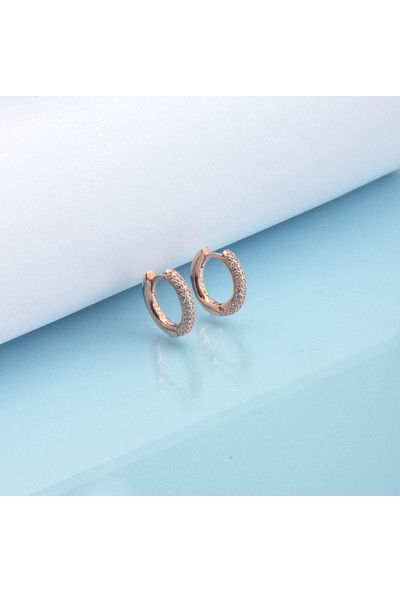 Ravza Gümüş 925 Ayar Gümüş Zirkon Taşlı Halka Küpe