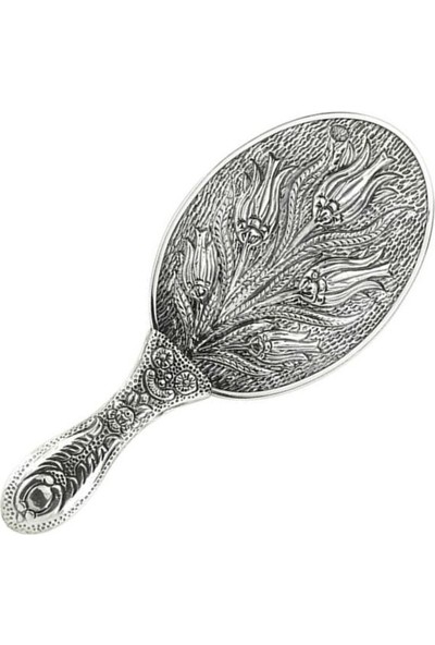 Altın Sepeti Büyük Boy Gümüş El Ayna Lale