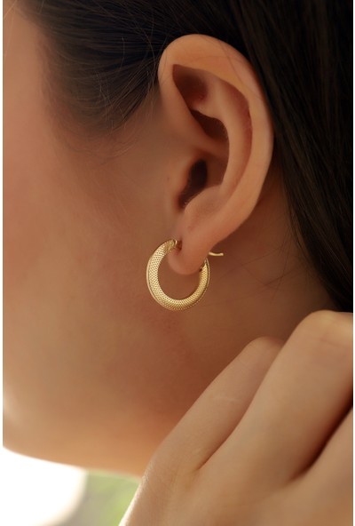 Milet Kuyumculuk 14 Ayar Altın Desenli Halka Küpe