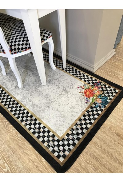 Brillant Dama Çiçekli Lateks Taban Saçaksız Mutfak Halı