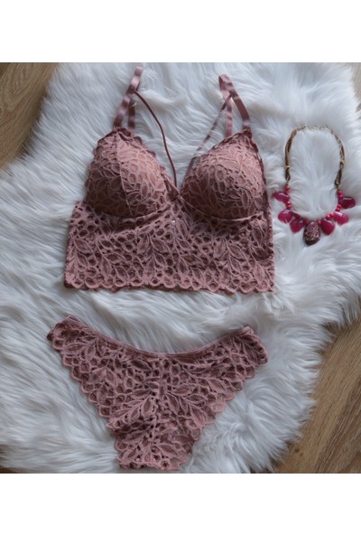 Blue Angel Kabartma Dantelli Balensiz Sütyen Takım