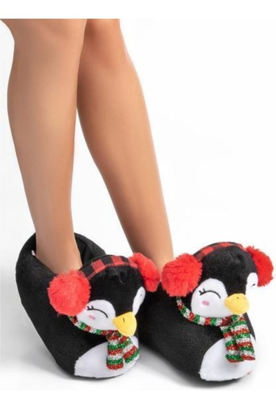 YY0317 Pingu Siyah Sessiz Taban Kadın Panduf