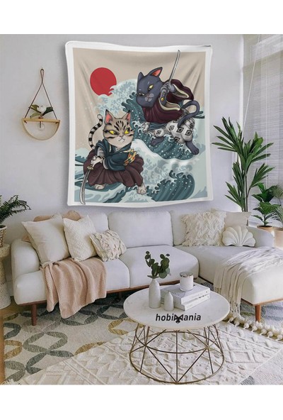 Hobimania Duvar Örtüsü Tapestry Samuray Kediler 150X150 cm Duvar Dekorasyon Moda Hobimania Duvar Örtüsü Tapestry Samuray Kediler 150X150 cm Duvar Dekorasyon Moda