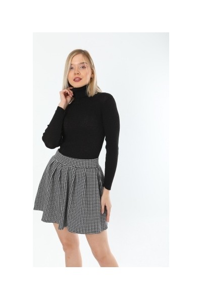 Butik Şımarık Kadın Siyah Kazayağı Kaşe Kumaş Desenli Mini Etek Butik Şımarık Kadın Siyah Kazayağı Kaşe Kumaş Desenli Mini Etek