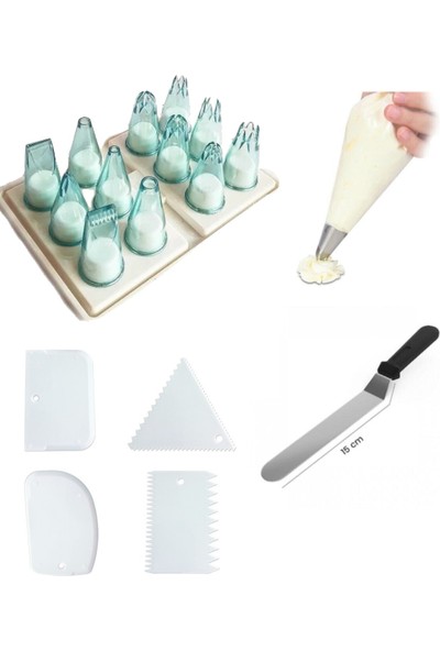 Workasist Krema Sıkma Torbası - Polikarbon Duy Seti - Pasta Paleti - 4'lü Krema Tarağı Dekoratör Pratik Set Workasist Krema Sıkma Torbası - Polikarbon Duy Seti - Pasta Paleti - 4'lü Krema Tarağı Dekoratör Pratik Set