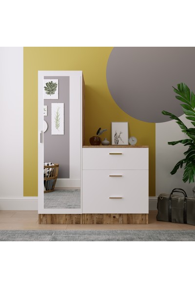 Robin Home Alice Aynalı 3 Çekmeceli Şifonyer Aynalı Gardırop Dolap Çam-Beyaz Robin Home Alice Aynalı 3 Çekmeceli Şifonyer Aynalı Gardırop Dolap Çam-Beyaz
