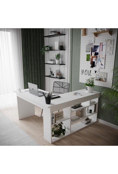 Robin Home Martin Kitaplık Raflı Çalışma Masası L Ofis Masası Beyaz Robin Home Martin Kitaplık Raflı Çalışma Masası L Ofis Masası Beyaz