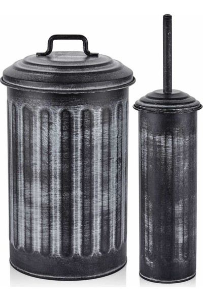 The Mia Galvaniz Tuvalet Fırçası & Çöp Kovası Seti Dark Stone