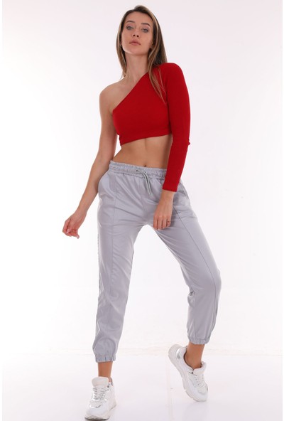 PodiumStar Kadın Deri Görünümlü Beli Lastikli Çimalı Esnek Rahat Pantolon PodiumStar Kadın Deri Görünümlü Beli Lastikli Çimalı Esnek Rahat Pantolon