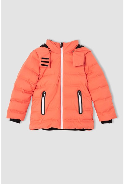 DeFacto Defacto Fit Kız Çocuk Kapüşonlu İçi  Polar Astarlı Kuş Tüylü Mont U4256A621WN