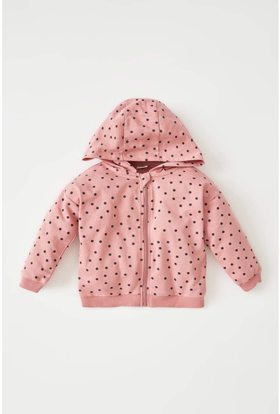 DeFacto Kız Bebek Desenli Kapüşonlu Pamuklu Sweat Hırka V5976A221AU