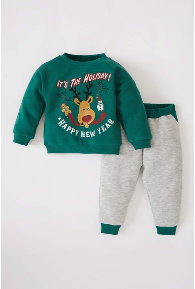 DeFacto Erkek Bebek Yılbaşı Temalı İçi Yumuşak Tüylü 2'li Takım W0707A221WN