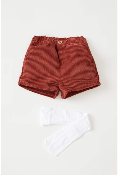 DeFacto Kız Bebek Esnek Belli Çoraplı Kadife Şort W3766A221WN