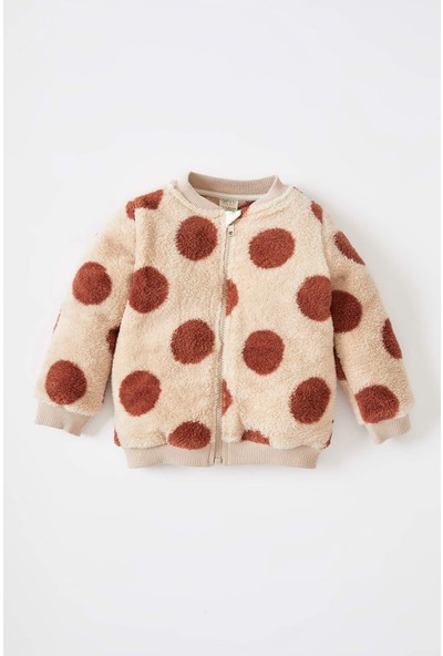 DeFacto Kız Bebek Bomber Yaka Fermuarlı Puantiyeli Pelüş Hırka W4072A221WN
