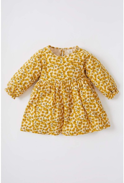 DeFacto Kız Bebek Bisiklet Yaka Çiçek Desenli Uzun Kollu Organik Pamuklu Elbise W3925A221WN