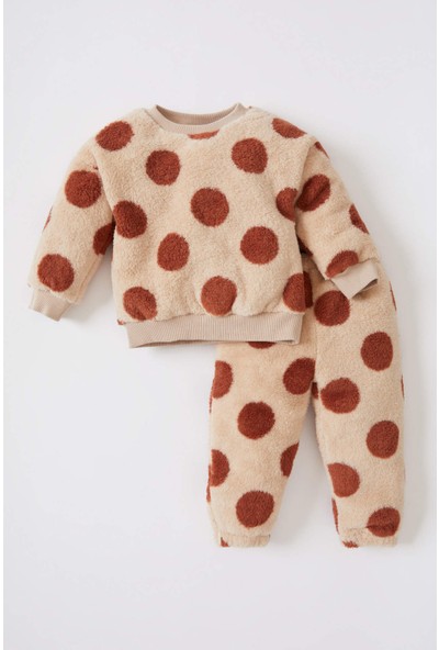 DeFacto Kız Bebek Puantiye Desenli Uzun Kollu Pelüş Isı Yalıtımlı Warmtech 2'li Takım W4071A221AU