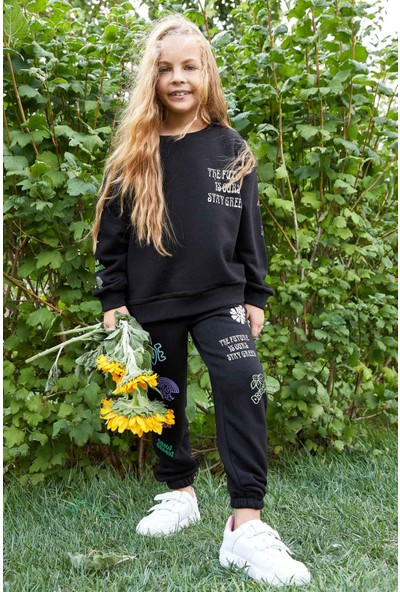 DeFacto Kız Çocuk Desenli Pamuklu Jogger Eşofman Altı W5621A621WN